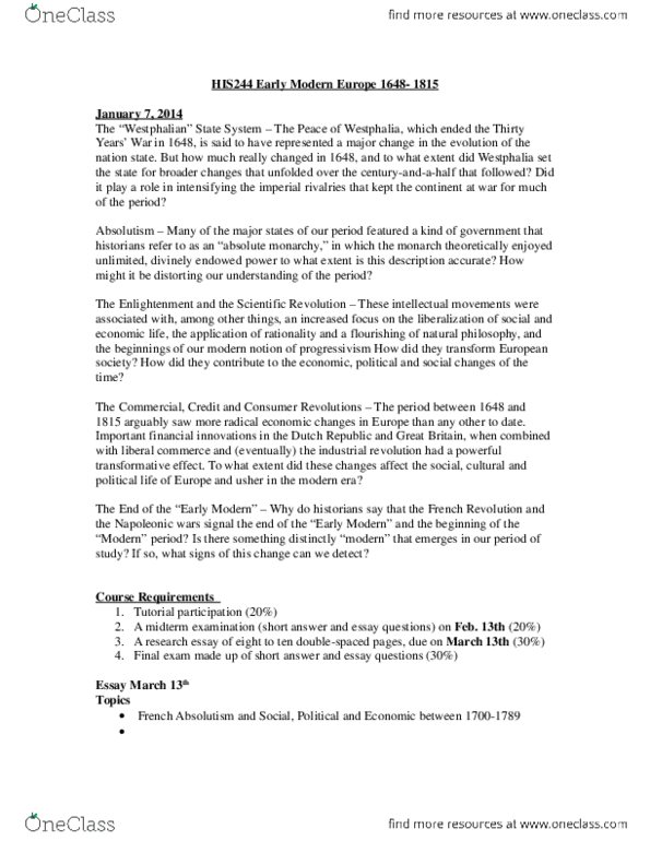 HIS244H1 : HIS244 Early Modern Europe 1648.docx - OneClass