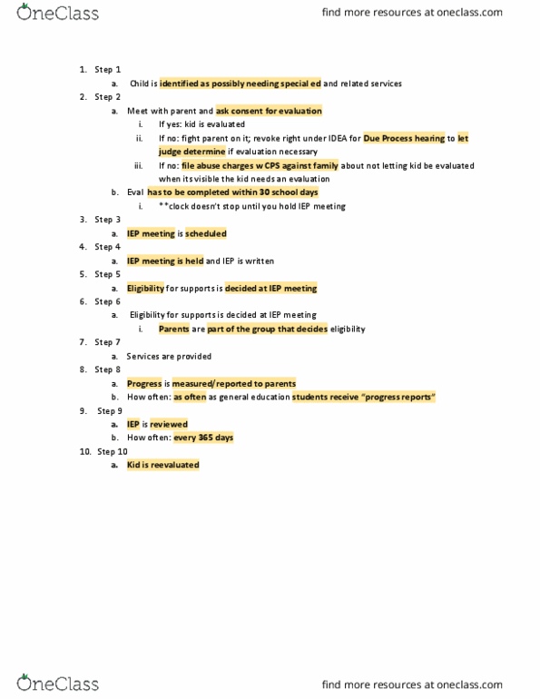 SPE 322 Midterm: 10 Step IDEA Process_ Basics of Special Ed Under IDEA ...