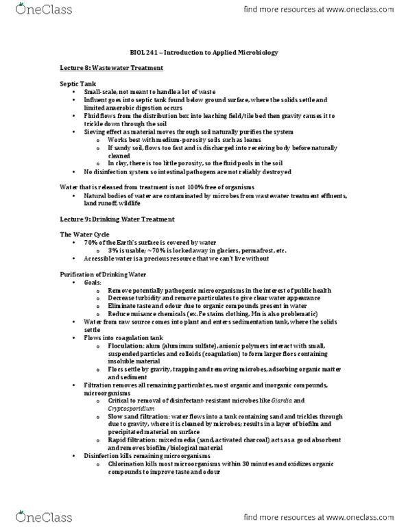 BIOL241 Study Guide - Winter 2014, Midterm - Fecal Coliform, Waterborne ...