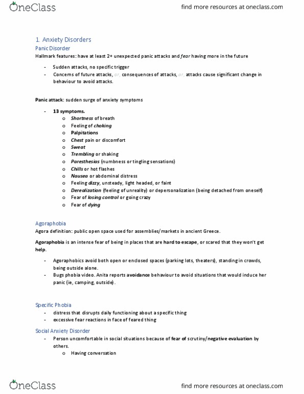 PSYC 241 Study Guide - Fall 2019, Final - Social Anxiety Disorder ...