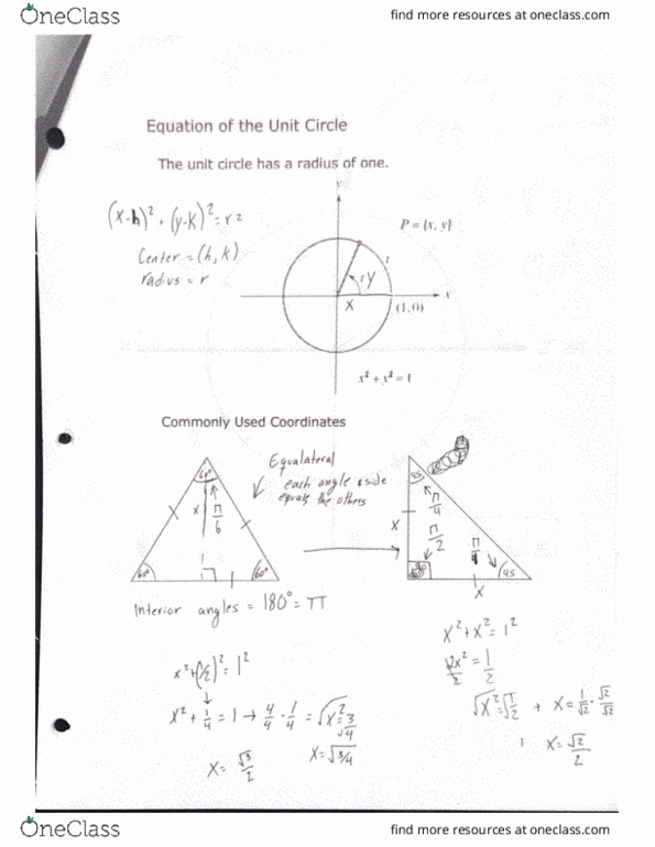 MAC 1147 Lecture Notes - Fall 2019, Lecture 8 - Unit Circle ...