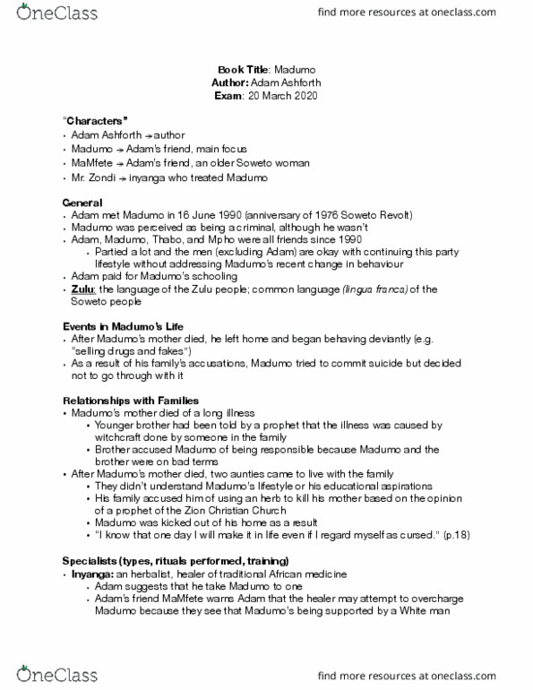 ANTHROP 2R03 Study Guide - Winter 2020, Midterm - Traditional African ...
