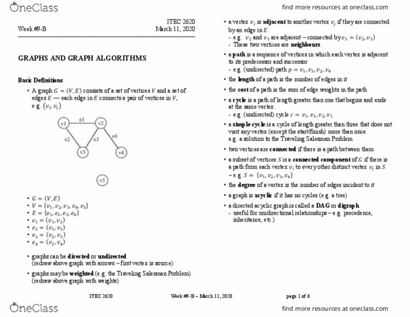 ITEC 2620 Study Guide - Summer 2020, Final - Linked List, Adjacency List, Prims