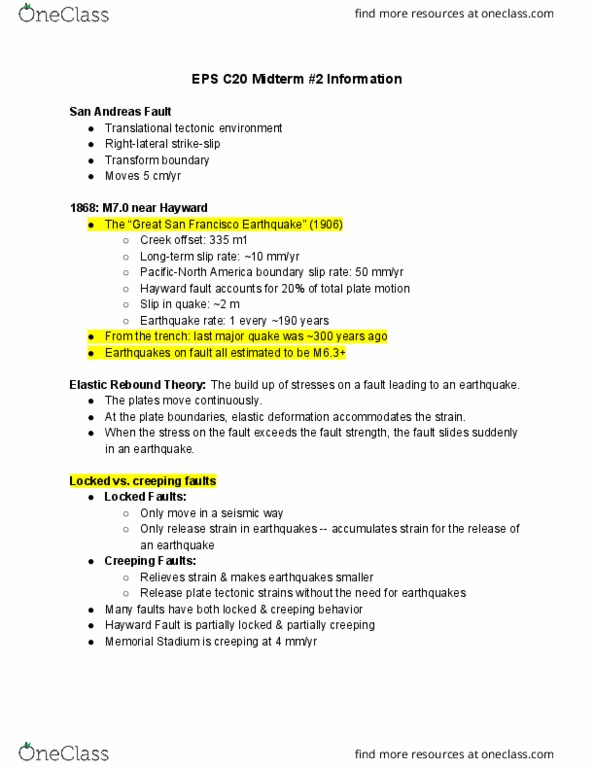EPS C20 Midterm: Midterm #2 Review - OneClass