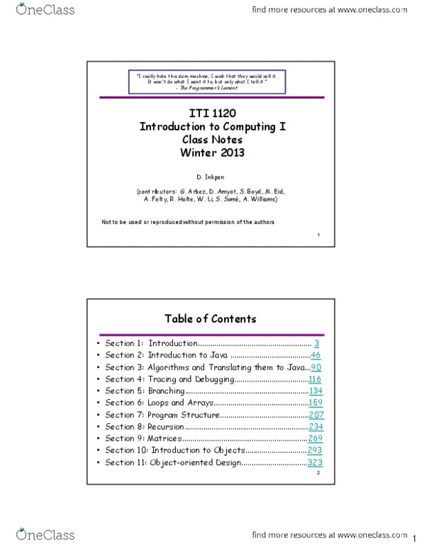 ITI 1120 : ITI1120 Notes.pdf - OneClass