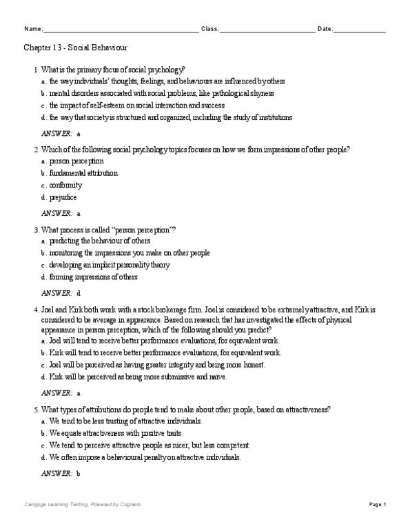 PSYC 1010 Study Guide - Winter 2021, Final - Brokerage Firm, Cengage Learning, Social Perception