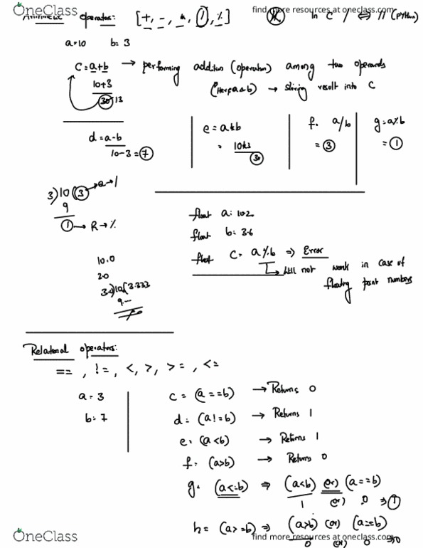 Cse1001 Lecture 4 C Operators Complete C Programming Oneclass