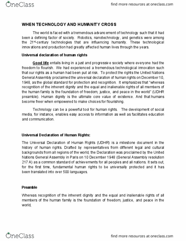 GE1 Lecture Notes - Fall 2021, Lecture 1 - Universal Declaration Of ...
