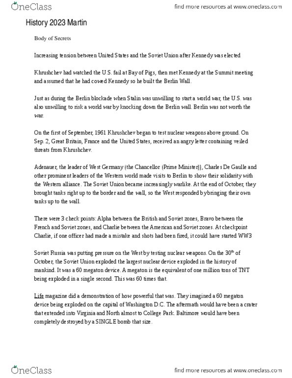 HIST 2023 : Body Of Secrets - OneClass