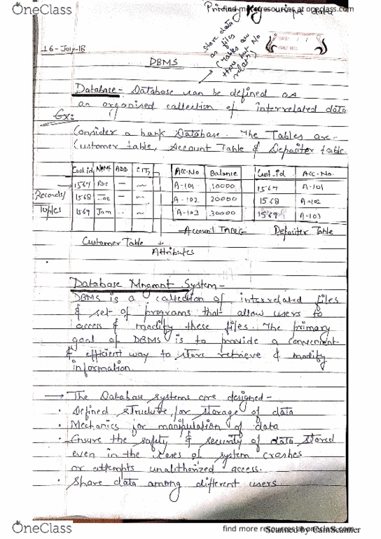 Database Lecture 1 Databasemanagementsystemlecturenotes Computer
