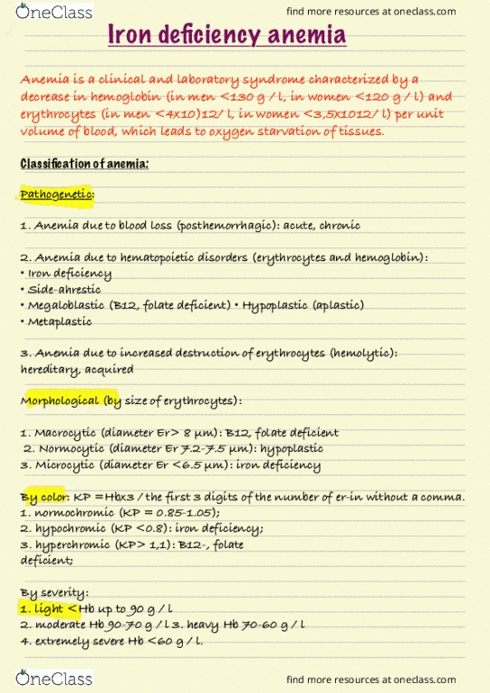 MEDICO Lecture Notes - Summer 2022, - Iron-Deficiency Anemia ...