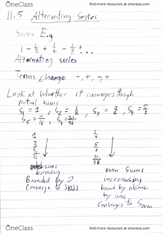 Mth 1002 Lecture Calculus 2 Alternating Series Notes Oneclass
