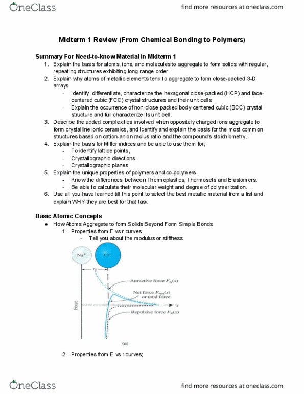 ENME 382 Study Guide - Fall 2018, midterm - Cubic Crystal System, Close ...