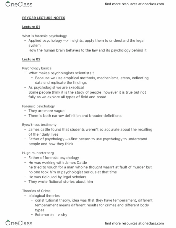 Psyc39 Lecture Notes Oneclass