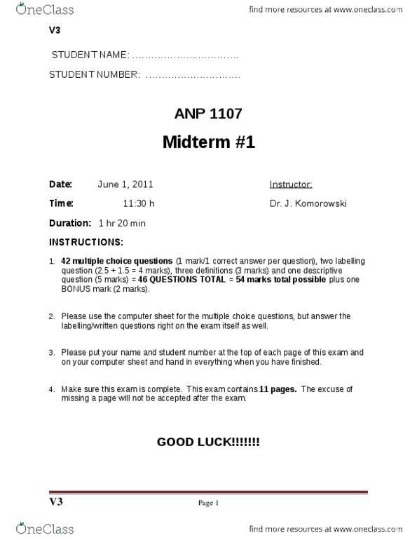 Anp 1107 Midterm Anp 1107 Midterm 1docx Oneclass
