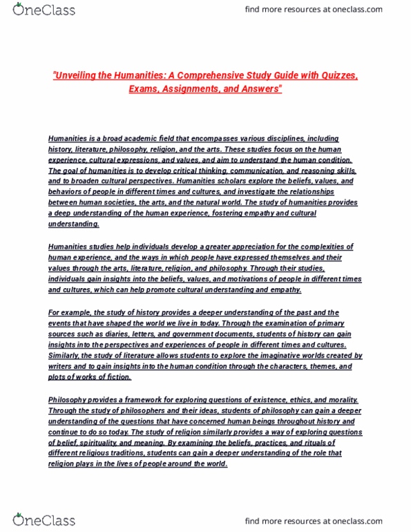 Humanities HUMA E-160 Study Guide - Winter 2023, final - Deeper ...