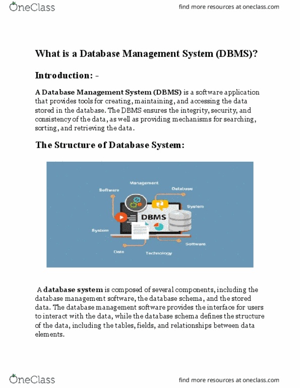 DATA BASE MANAGEMENT SYSTEM, C LANGUAGE Study Guide - Winter 2023, midterm - Database ...