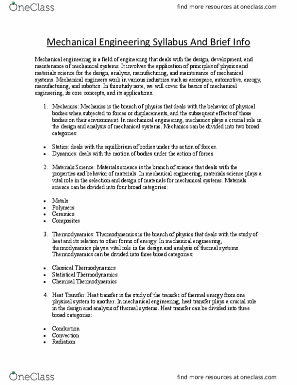 MECHANICAL ENGINEERING: Mechanical Engineering Syllabus and Brief ...