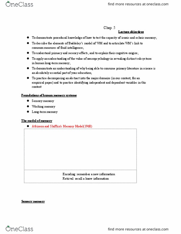 PSYB57H3 Lecture Notes - Spring 2023, Lecture 5 - Echoic Memory ...