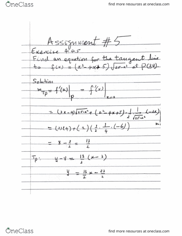 MATH 157 Quiz: HW Assignment #5 Solutions - OneClass