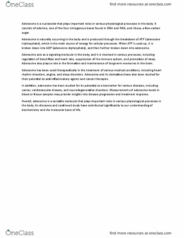 Bsc 2010c Lecture Notes Spring 2023 Lecture 1 Adenosine