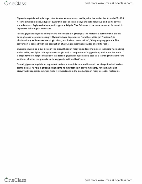 Bsc 2010c Lecture Notes Spring 2023 Lecture 1 Glyceraldehyde