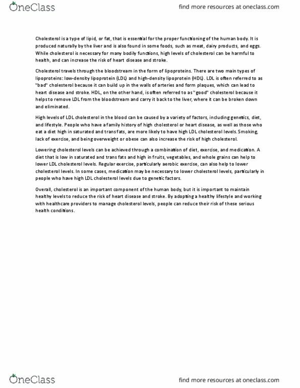 Bsc 2010c Lecture Notes Spring 2023 Lecture 1 Cholesterol Low