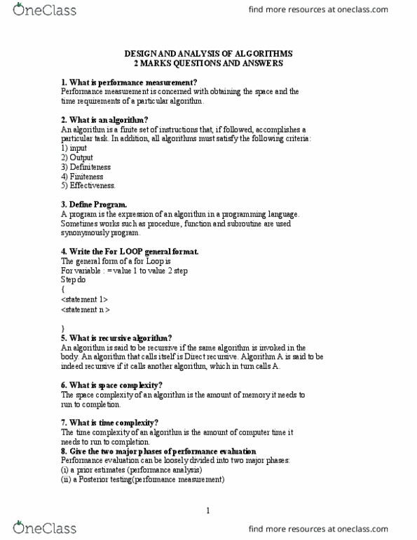 DAA Final: DESIGN AND ANALYSIS OF ALGORITHMS - OneClass