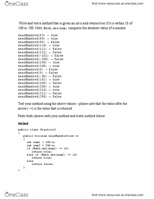 CSE 160 Lecture : Abdullah Chaudhry (STUDENT) - nearHundred() - OneClass CSE 160 Lecture : Abdullah Chaudhry (STUDENT) - nearHundred() - OneClass