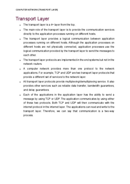 BACHOLOR DEGREE: BACHOLOR DEGREE: Transport_Layer - OneClass