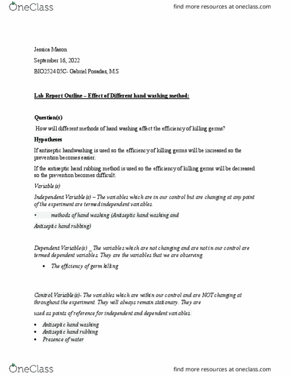 : BIO2524 05C- Gabriel Posadas Lab Report Outline – Effect of Different ...