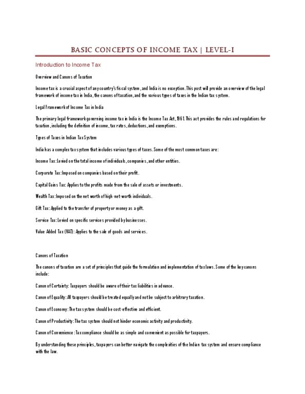 : BASIC CONCEPTS OF INCOME TAX LEVEL 1 - OneClass