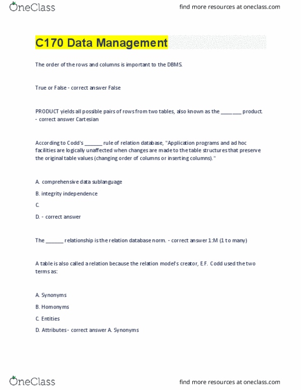 C170 final: C170 Data Management - OneClass