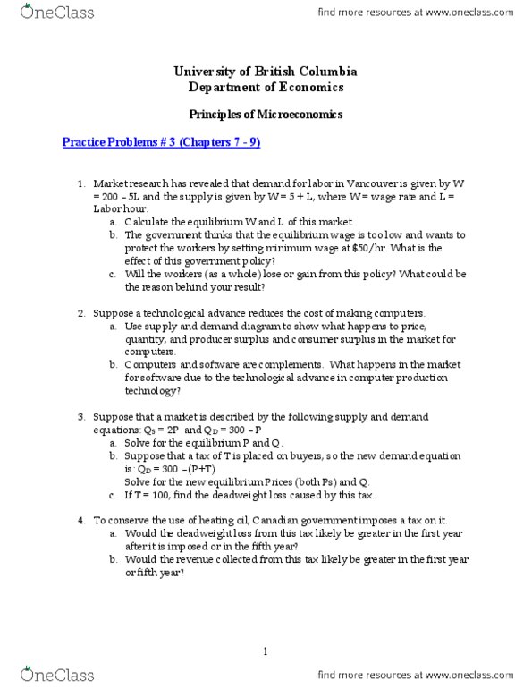 ECON 101 Study Guide - Summer 2014, - Deadweight Loss, Economic Surplus