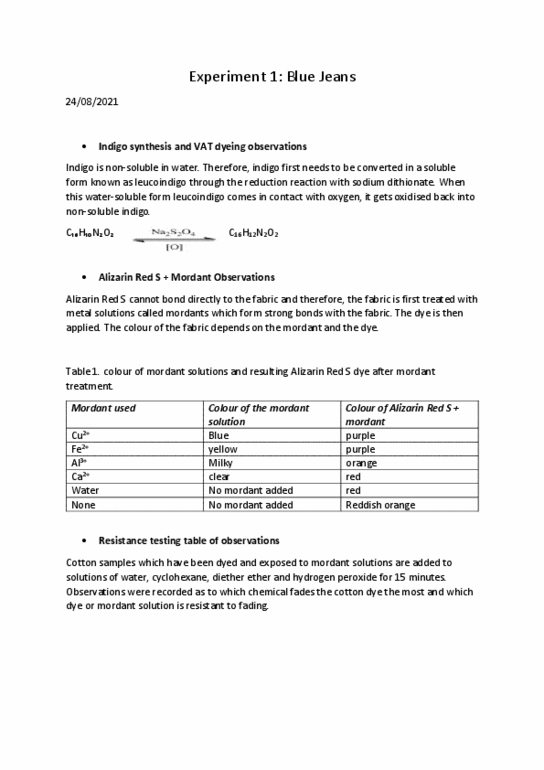 CHEM1001 : Experiment 1 chem - OneClass