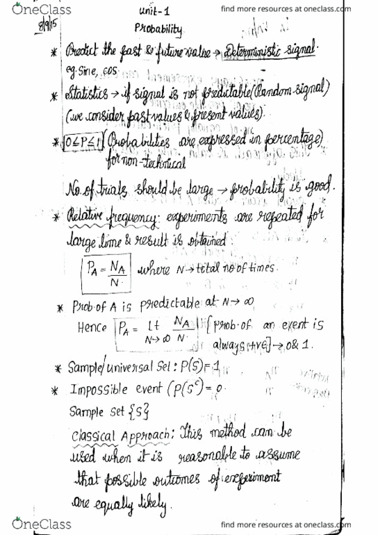 Cse21303 Lecture Random Process Notes Oneclass