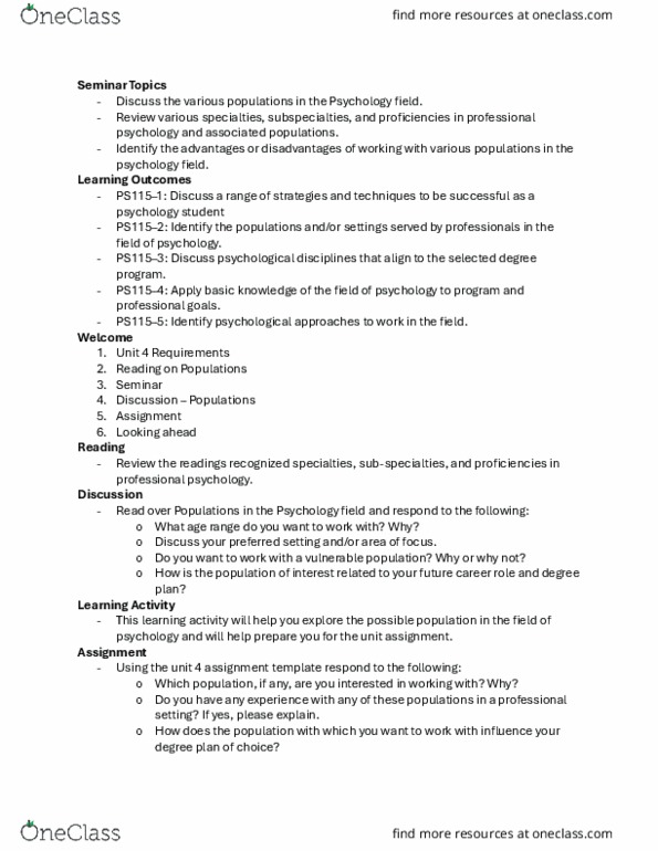 PS115 Lecture : Seminar 4 - OneClass