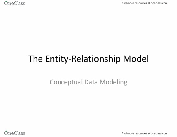 : Lec 3 Entity Relationship Model - OneClass
