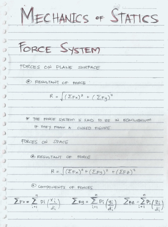 : Mechanics of Statics (Reviewer Notes for Civil Engineer) - OneClass