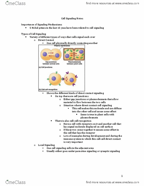 BIOL 1201 : Cell Signaling Notes - OneClass