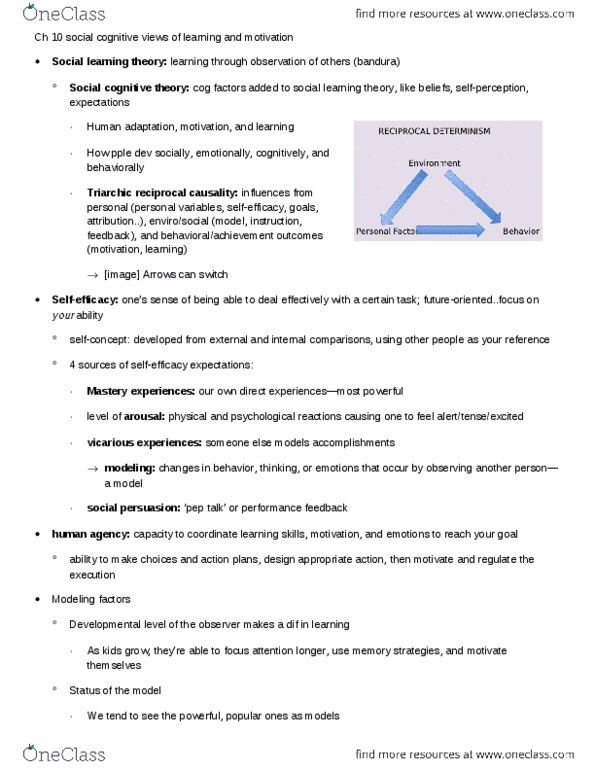 EDUC 220 Study Guide - Spring 2014, - Observational Learning, Social ...