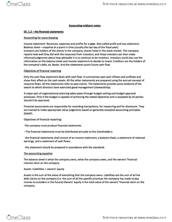 ADMS 1500 Study Guide - Winter 2013, Midterm - Financial Statement, Net ... ADMS 1500 Study Guide - Winter 2013, Midterm - Financial Statement, Net ...