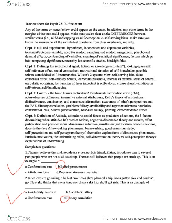 PSYCH 2310 : Review sheet for Psych 2310 (full notes) - OneClass PSYCH 2310 : Review sheet for Psych 2310 (full notes) - OneClass