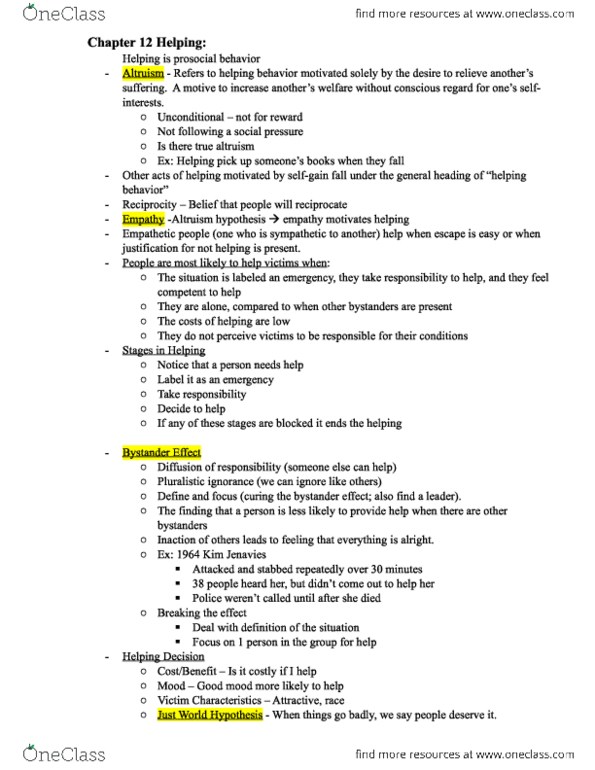 PSY 360 Study Guide - Spring 2013, - Prosocial Behavior, Helping ...