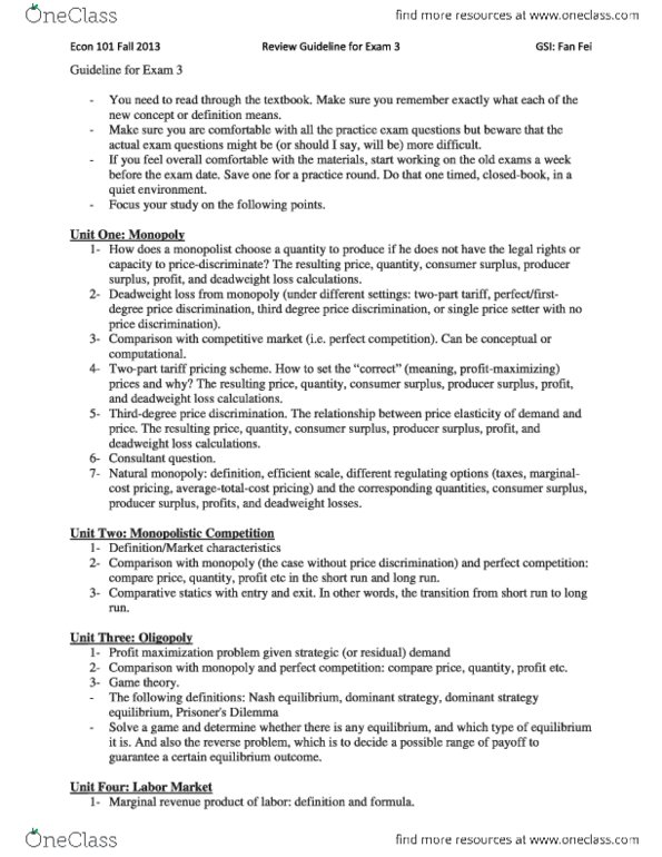 ECON 101 Midterm: Exam 3 outline-ECON 101 - OneClass ECON 101 Midterm: Exam 3 outline-ECON 101 - OneClass