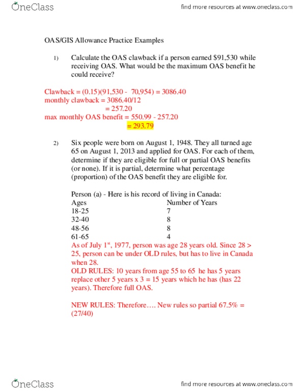 Actuarial Science 1021A/B Final: OAS and GIS Allowance Practice ...