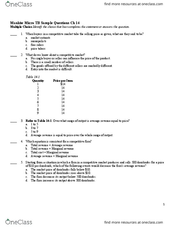 ECN 110 : M TB Sample Questions Ch 14.pdf - OneClass