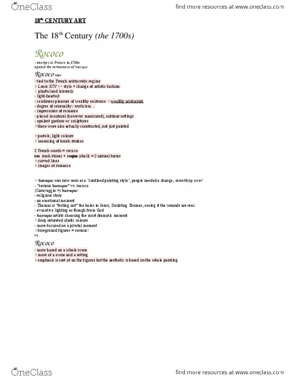 ART H102 : 18th CENTURY ART.docx - OneClass