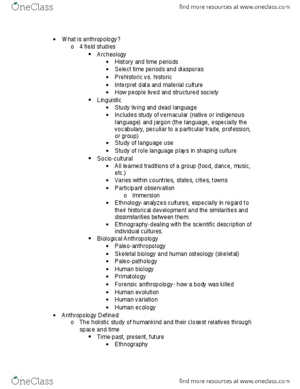 ANTH 220 Study Guide - Fall 2014, - Evolutionary Anthropology, Abiotic ... ANTH 220 Study Guide - Fall 2014, - Evolutionary Anthropology, Abiotic ...