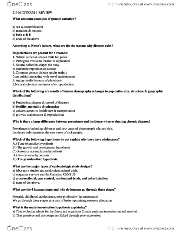 HSCI 216 Midterm: HSCI 216 Midterm Review - OneClass HSCI 216 Midterm: HSCI 216 Midterm Review - OneClass